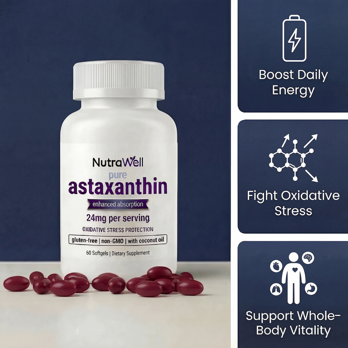 Astaxanthin Capsules (12mg) - Nature's Antioxidant – NutraWell